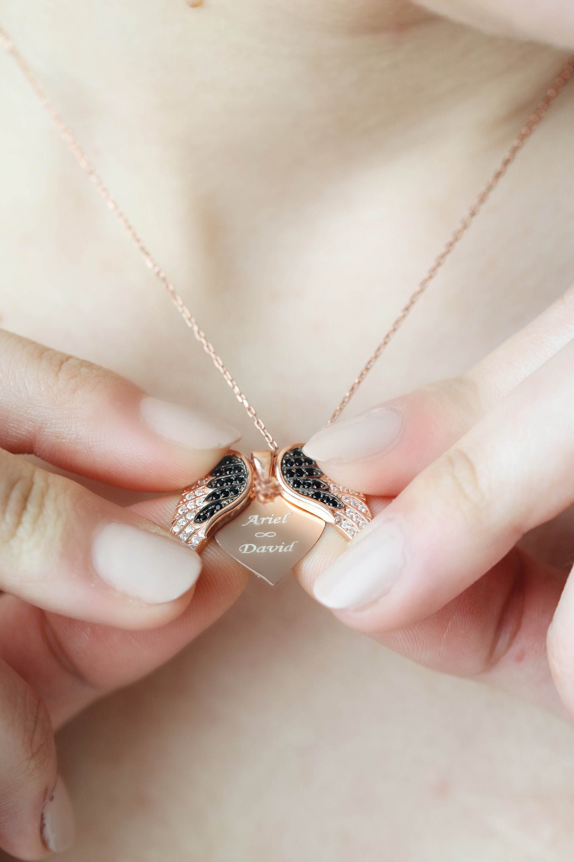 Angel Wings Necklace Wings Name Necklace Valentines Gift | Etsy