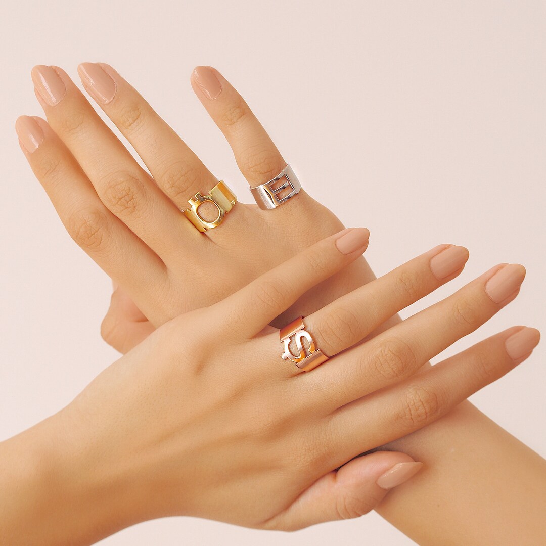 Sterling Silver Letter Ring,pave Stone Initial Ring ,dainty Initial ...