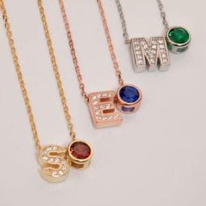 Personalized Initial Birthstone Necklace, Pave Letter Necklace, Custom ...