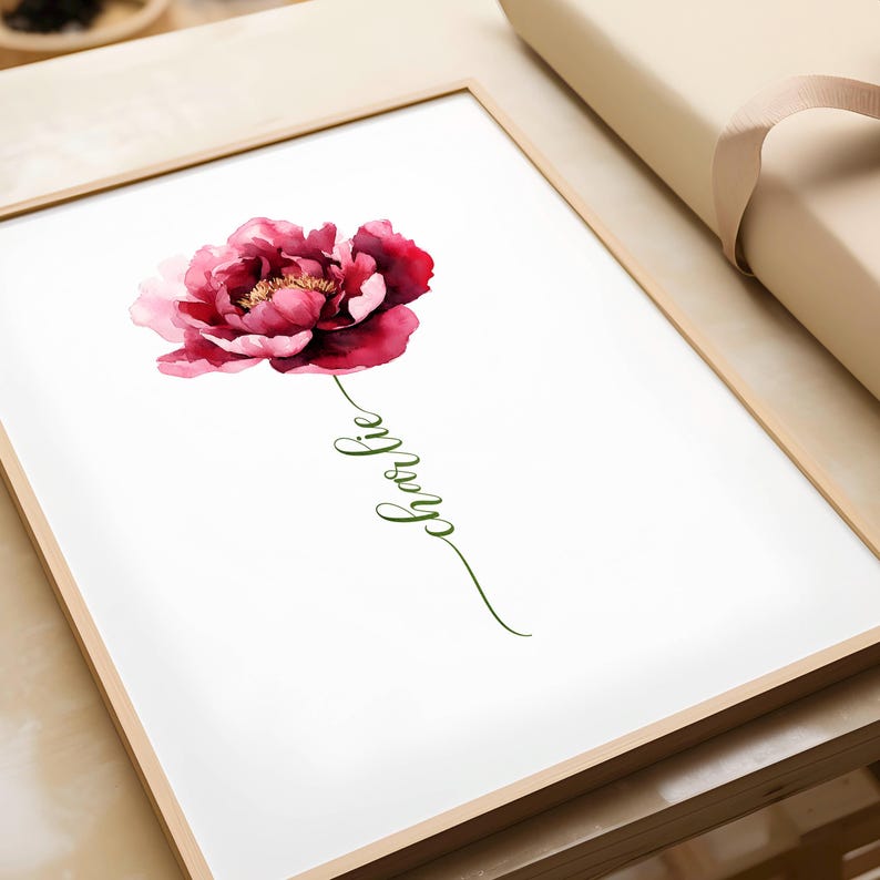 Red Peony Custom Flower Name, Watercolour Flower Print, Unique Gift ...