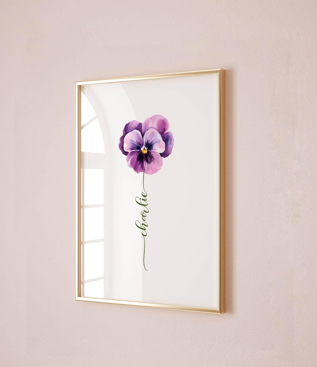 Purple Pansy Custom Flower Name, Watercolour Flower Print, Unique Gift ...