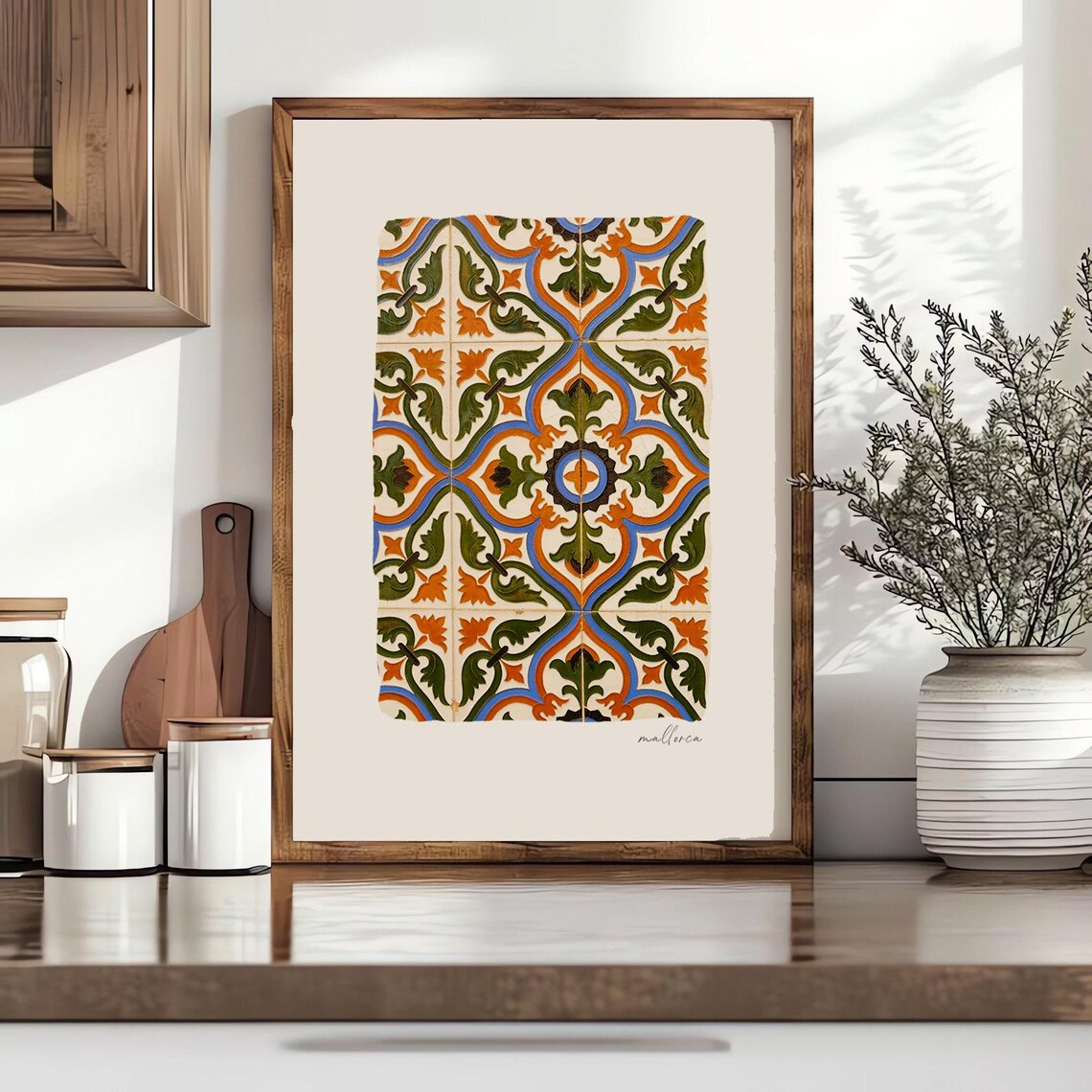 Mallorca Tile Watercolor Print, Spanish Azulejos Wall Art, Colorful ...