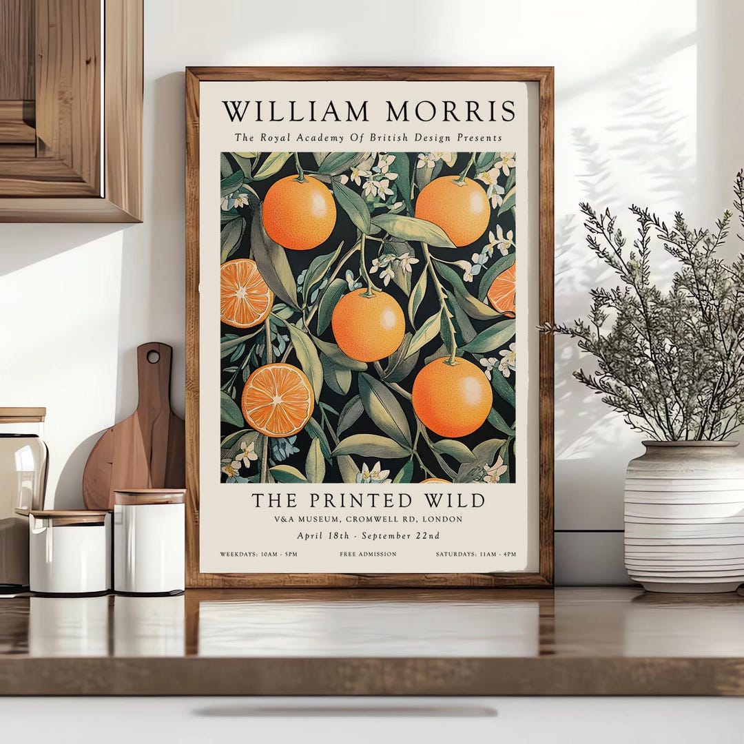 Orange William Morris Inspired Vintage Poster Print, Floral Botanical ...