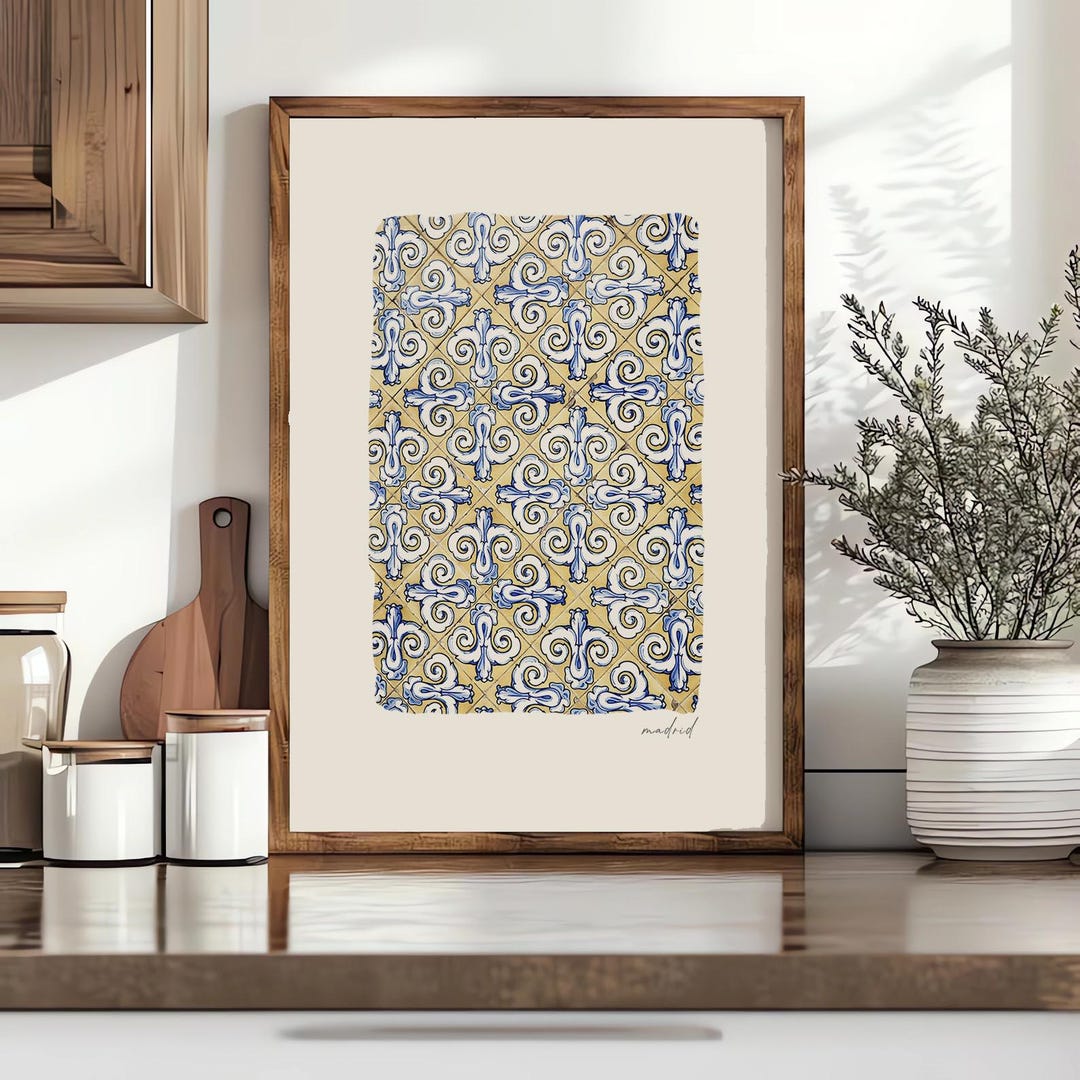 Madrid Tile Watercolor Print, Spanish Azulejos Wall Art, Colorful ...