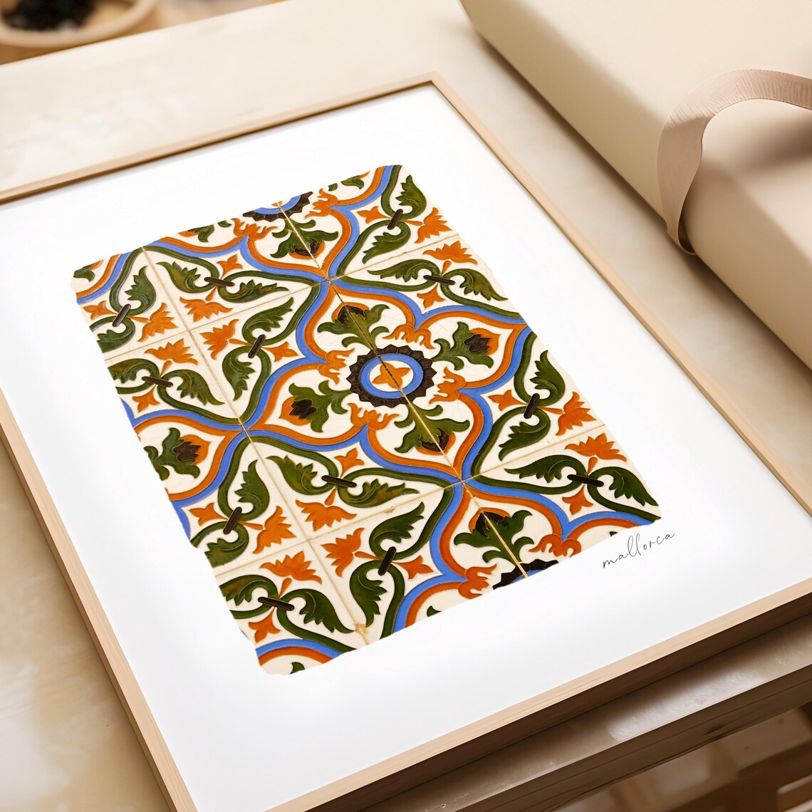 Mallorca Tile Watercolor Print, Spanish Azulejos Wall Art, Colorful ...