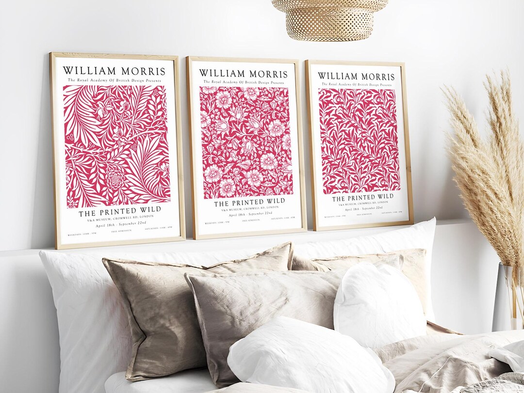 Hot Pink Art Prints, Set of 3, William Morris Print Set, Pink Prints ...