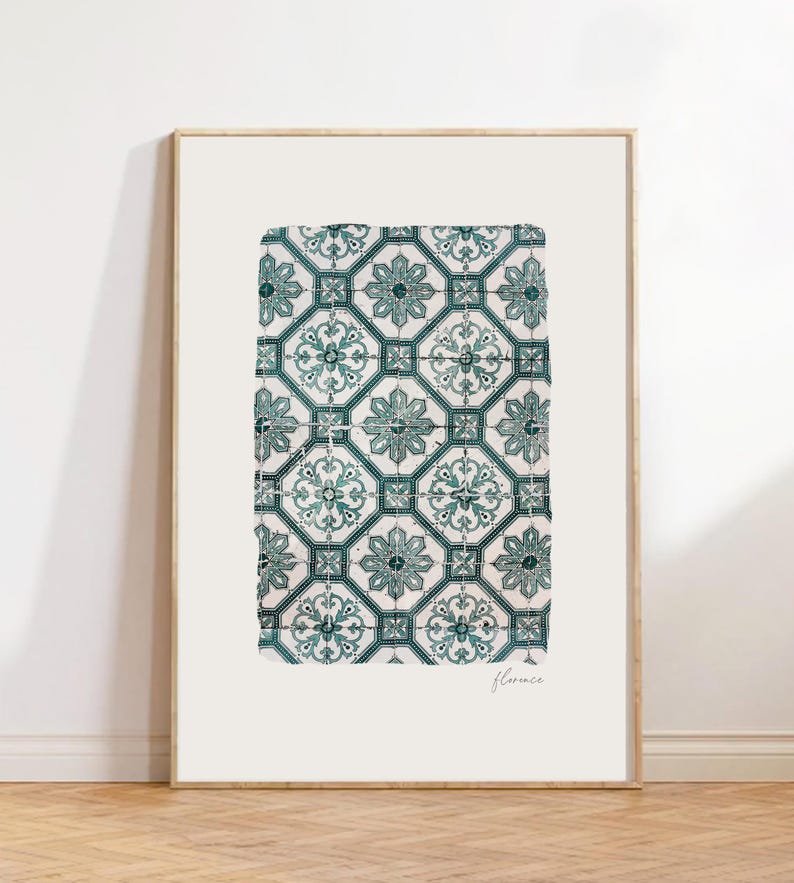Florence Tile Watercolor Print, Italian Ceramic Pattern Wall Art ...