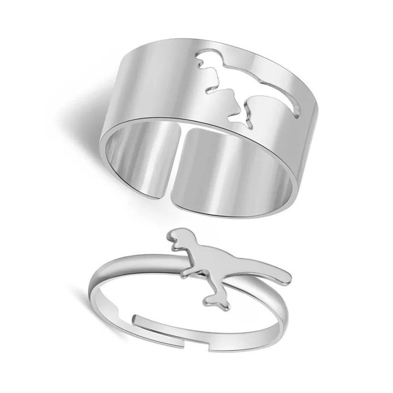 Silver Couple Rings Set Dinosaur Shape Couple's Rings for - Etsy
