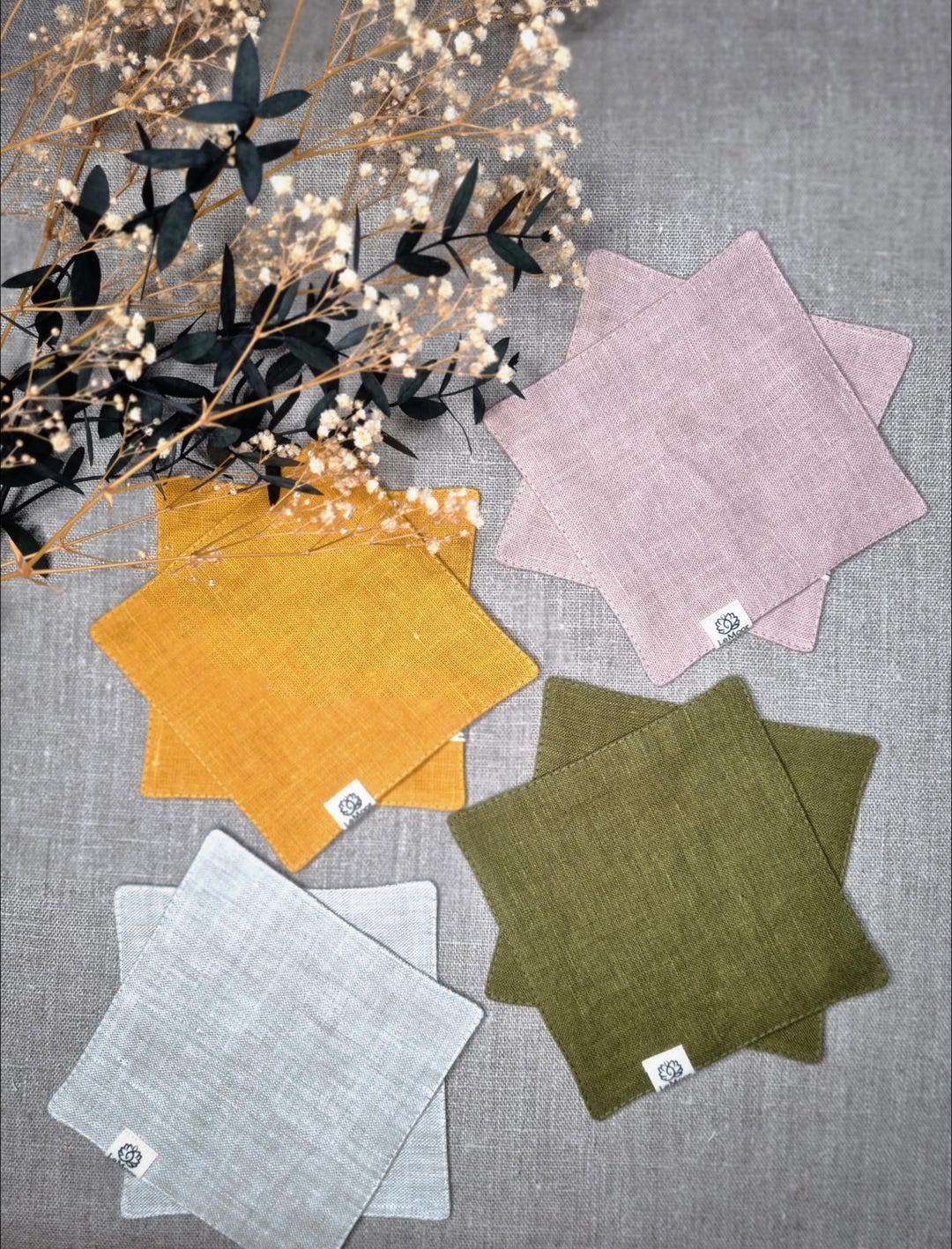 Linen Coaster | Stone Washed Linen Coasters | 100 % Linen Coasters ...