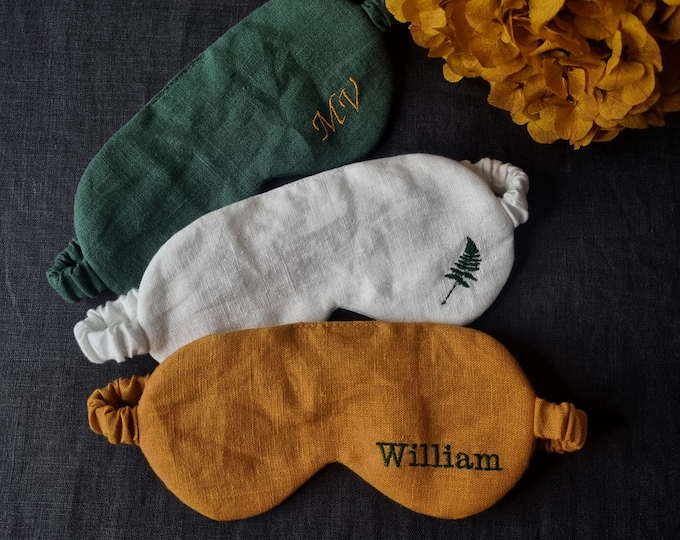 Embroidered Linen Sleep Mask | Personal Sleep Mask | Bridesmaid Gift ...