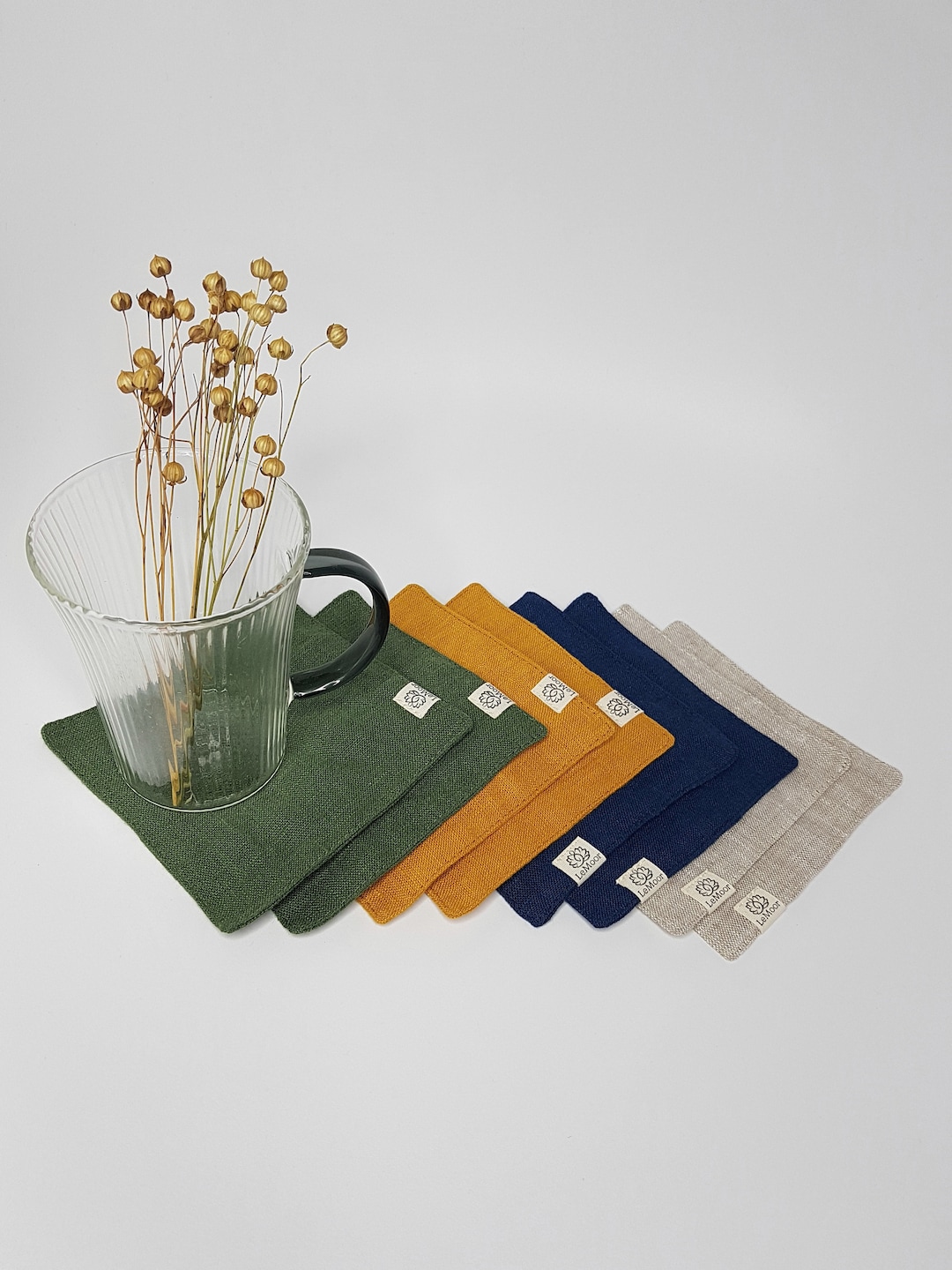 Linen Coaster | Stone Washed Linen Coasters | 100 % Linen Coasters ...