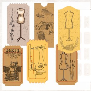 Vintage Sewing Ticket Stickers Printable Scrapbook Stickers - Etsy