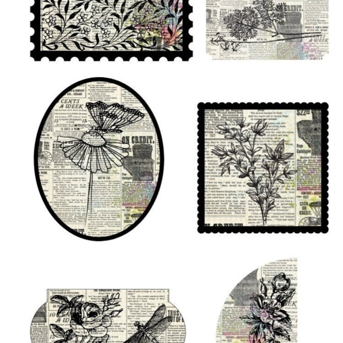 Printable Stickers Stamped Newspaper Ephemera Stickers - Etsy