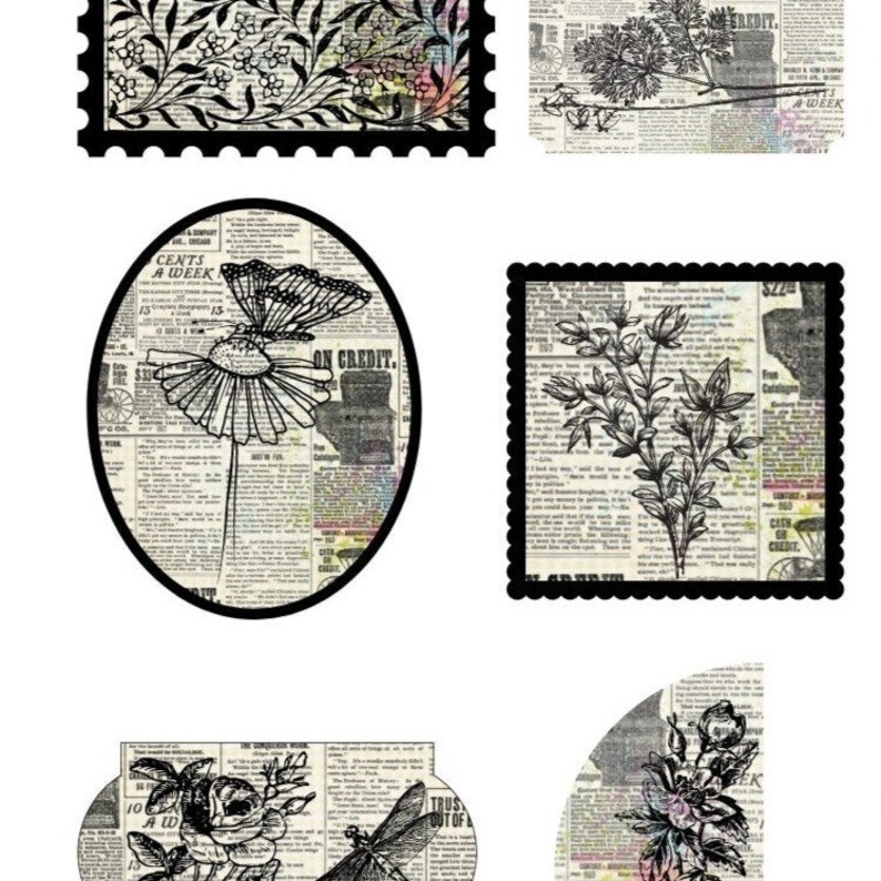 Printable Stickers Stamped Newspaper Ephemera Stickers - Etsy