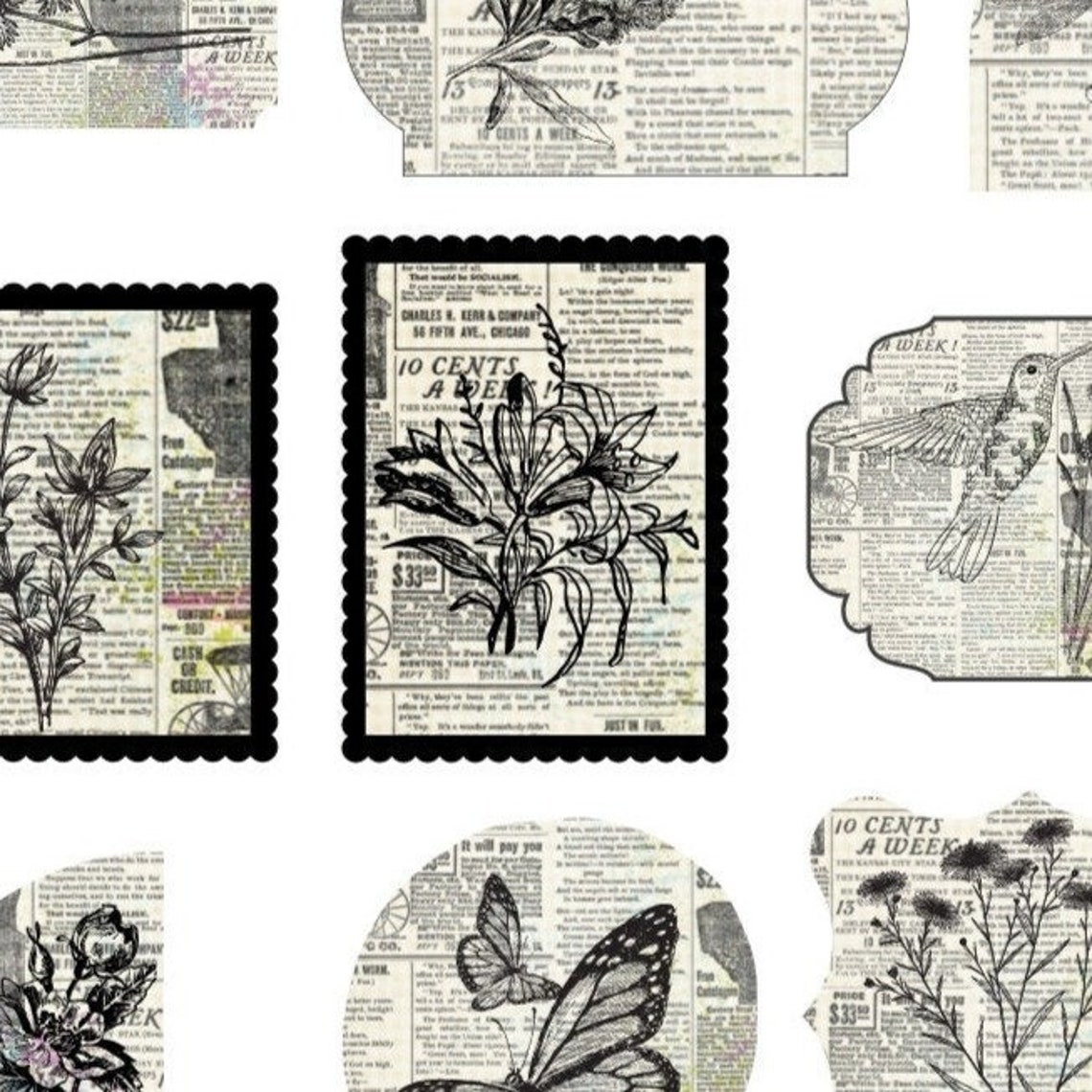 Printable Stickers Stamped Newspaper Ephemera Stickers - Etsy