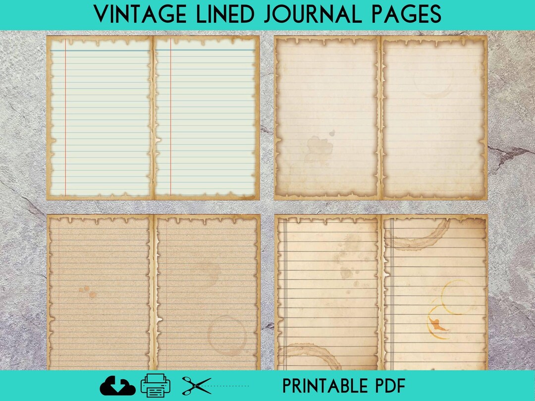Vintage Lined Paper, Junk Journal Pages, Printable, Old Paper, Journal ...