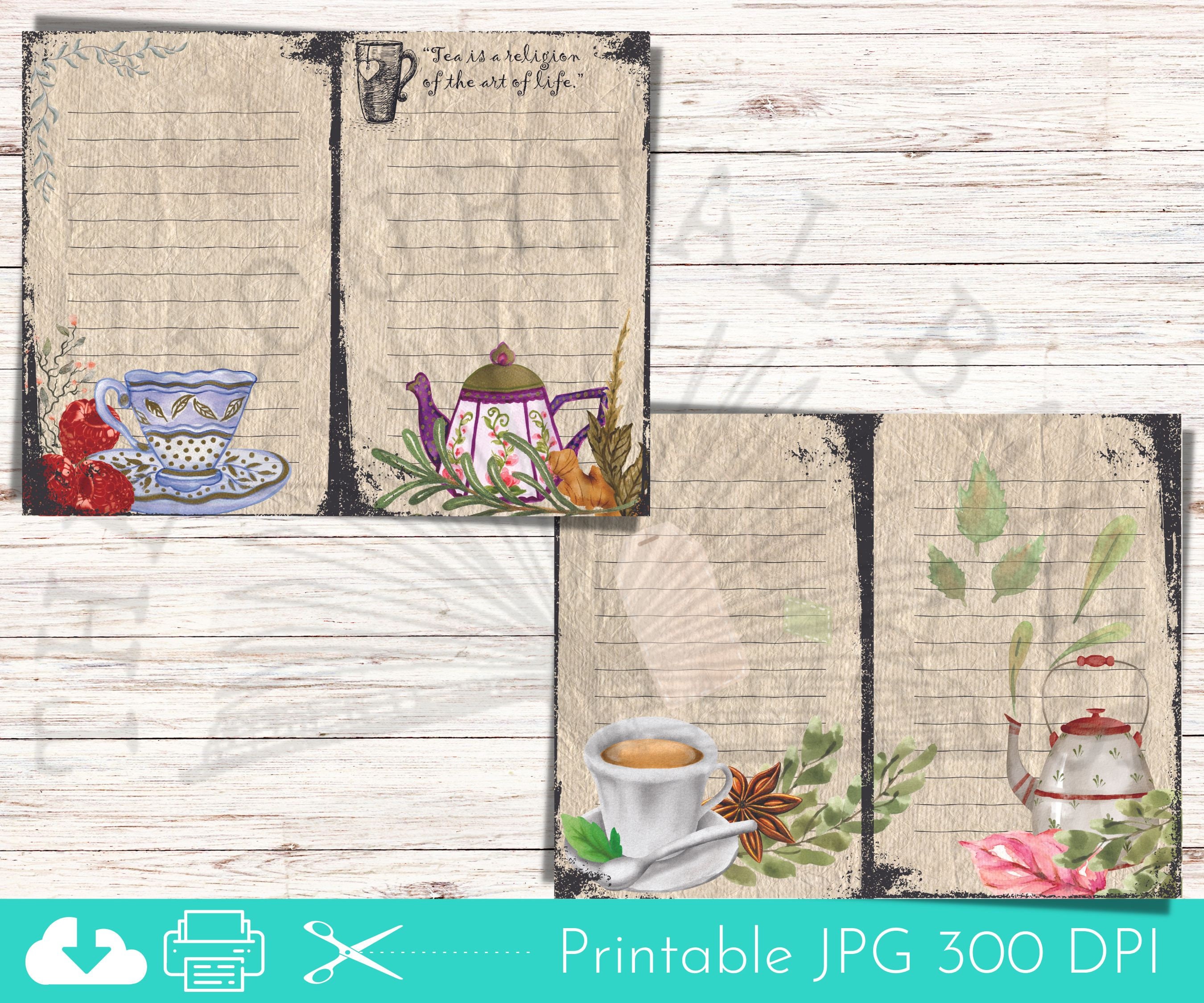 Tea Time Printable Junk Journal Kit, Scrapbooking Papers, Digital ...