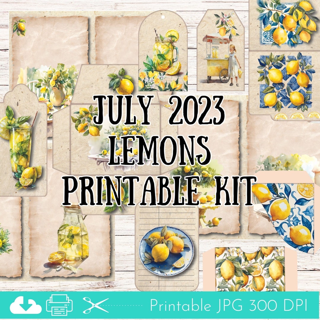 Lemons Printable Junk Journal Kit, July 2023 Kit, Lemon Scrapbooking ...