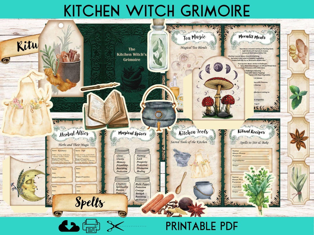 Kitchen Witch Grimoire Kit – Printable Junk Journal Pages, Witchcraft ...