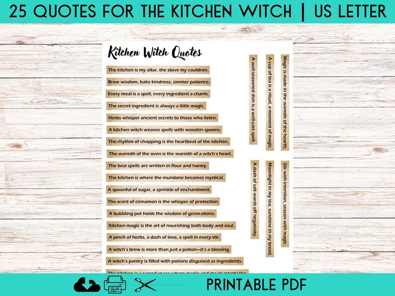 Kitchen Witch Quotes Printable, Grimoire Quote Page, Witchy Junk ...