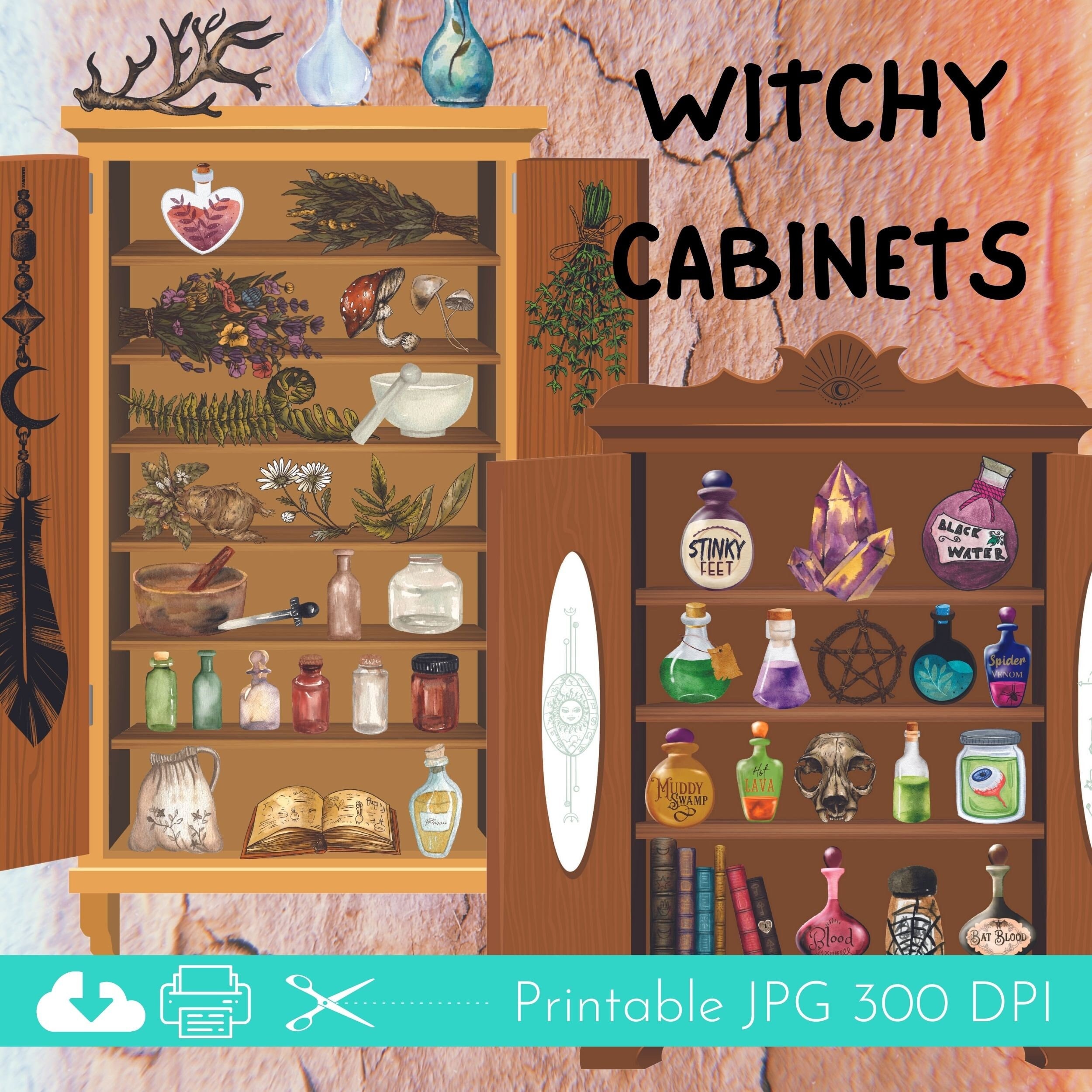 Printable Witch Cabinets Kit, Witchy Junk Journal Embellishments ...