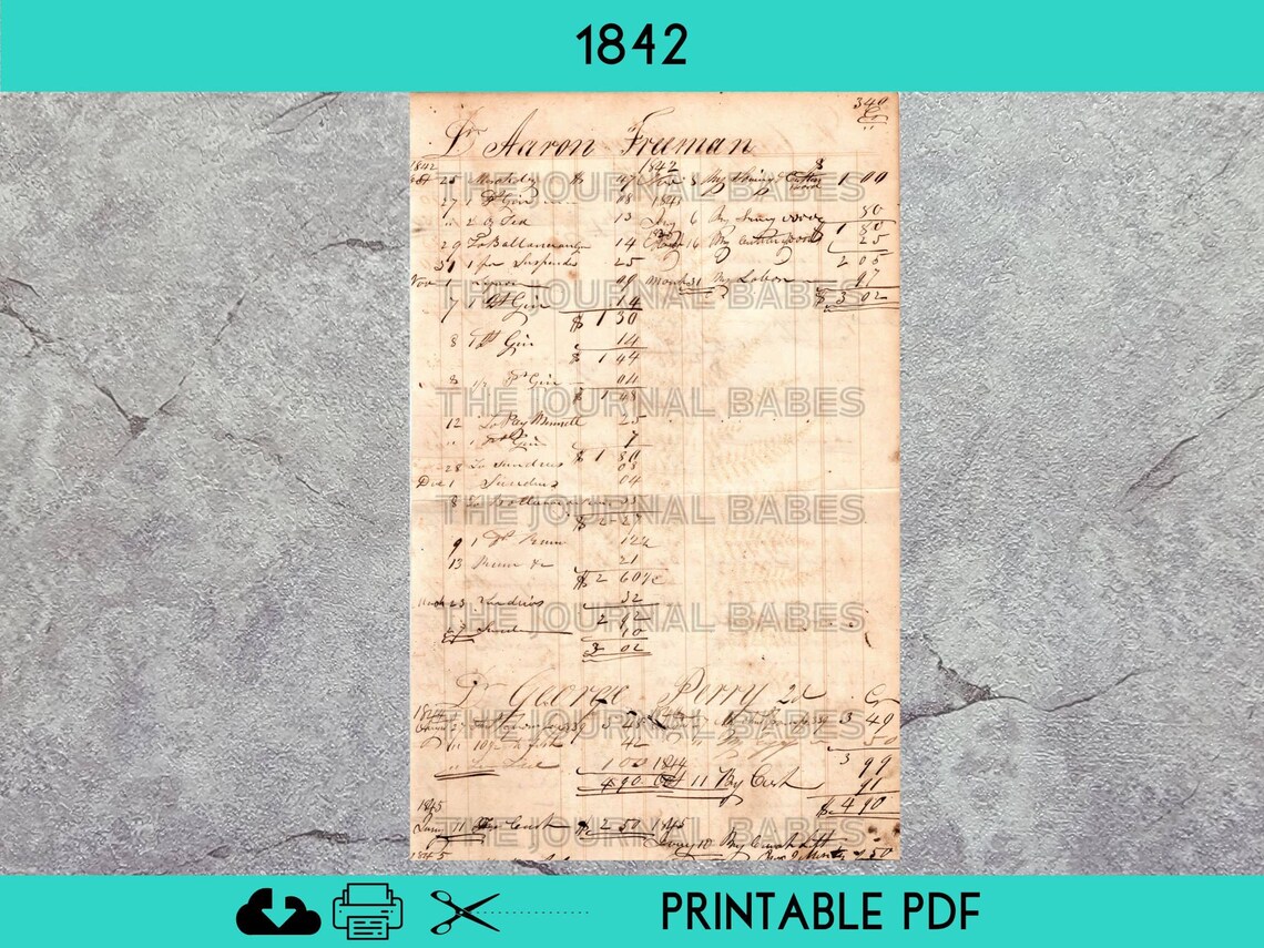 Printable Vintage Ledger Kit, Antique Ephemera Pages, 1800s Digital ...