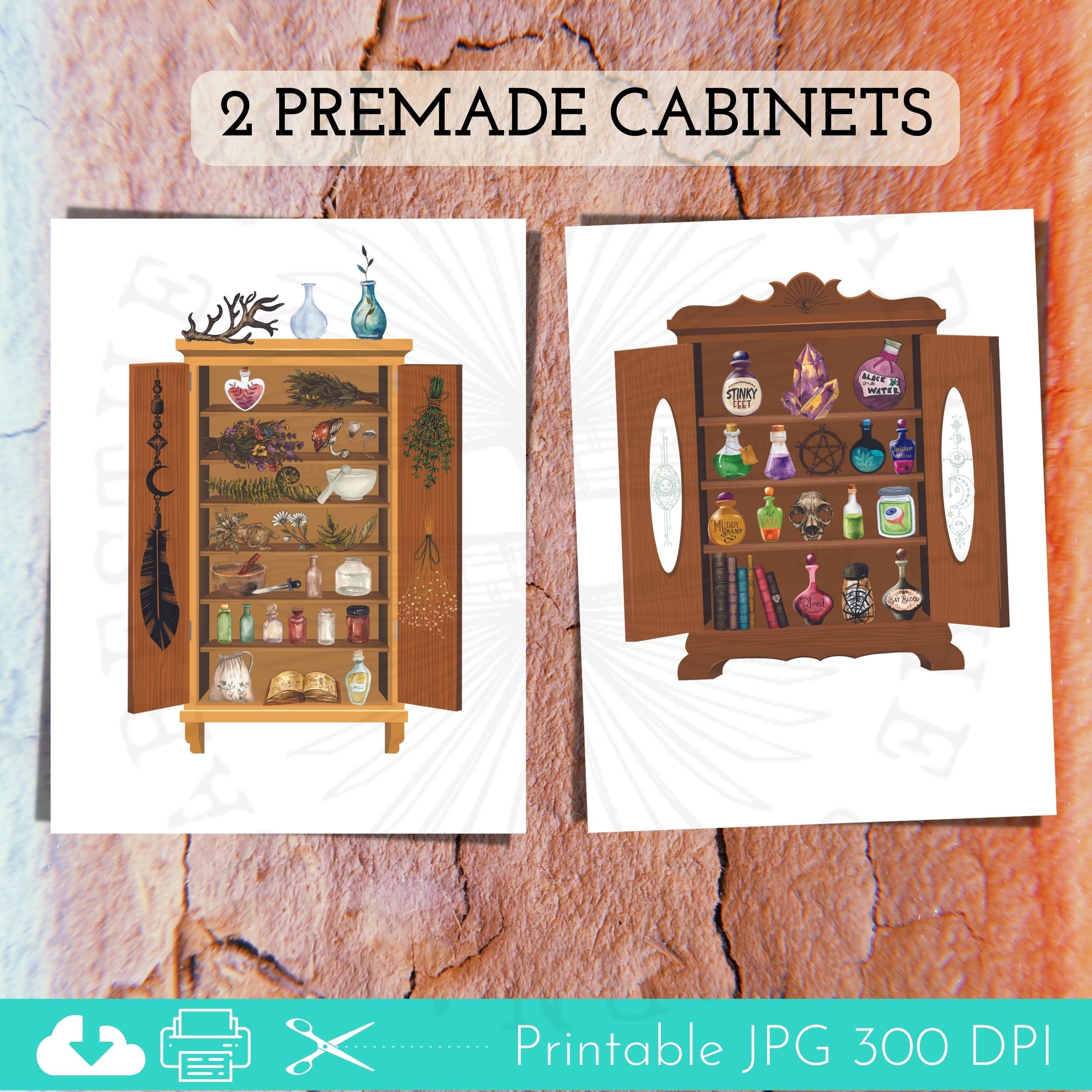 Printable Witch Cabinets Kit, Witchy Junk Journal Embellishments ...