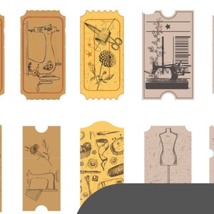 Vintage Sewing Ticket Stickers Printable Scrapbook Stickers | Etsy