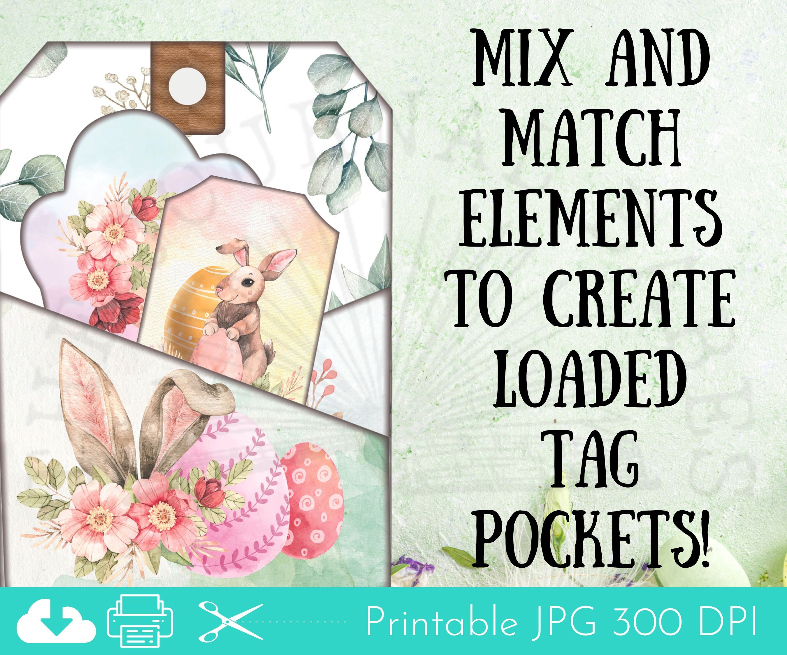 Easter Bunny Printable Junk Journal Pocket Tags, Digital Loaded Pockets ...