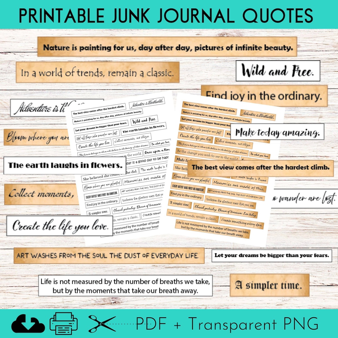Printable Junk Journal Quotes and Phrases, Card Sentiments ...