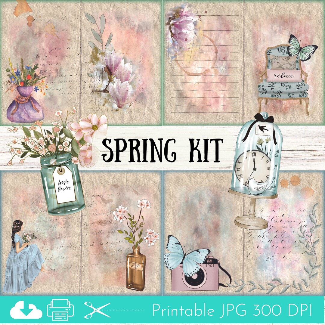 Spring Junk Journal Printable Kit, Flowers Digikit, Handmade Journal ...
