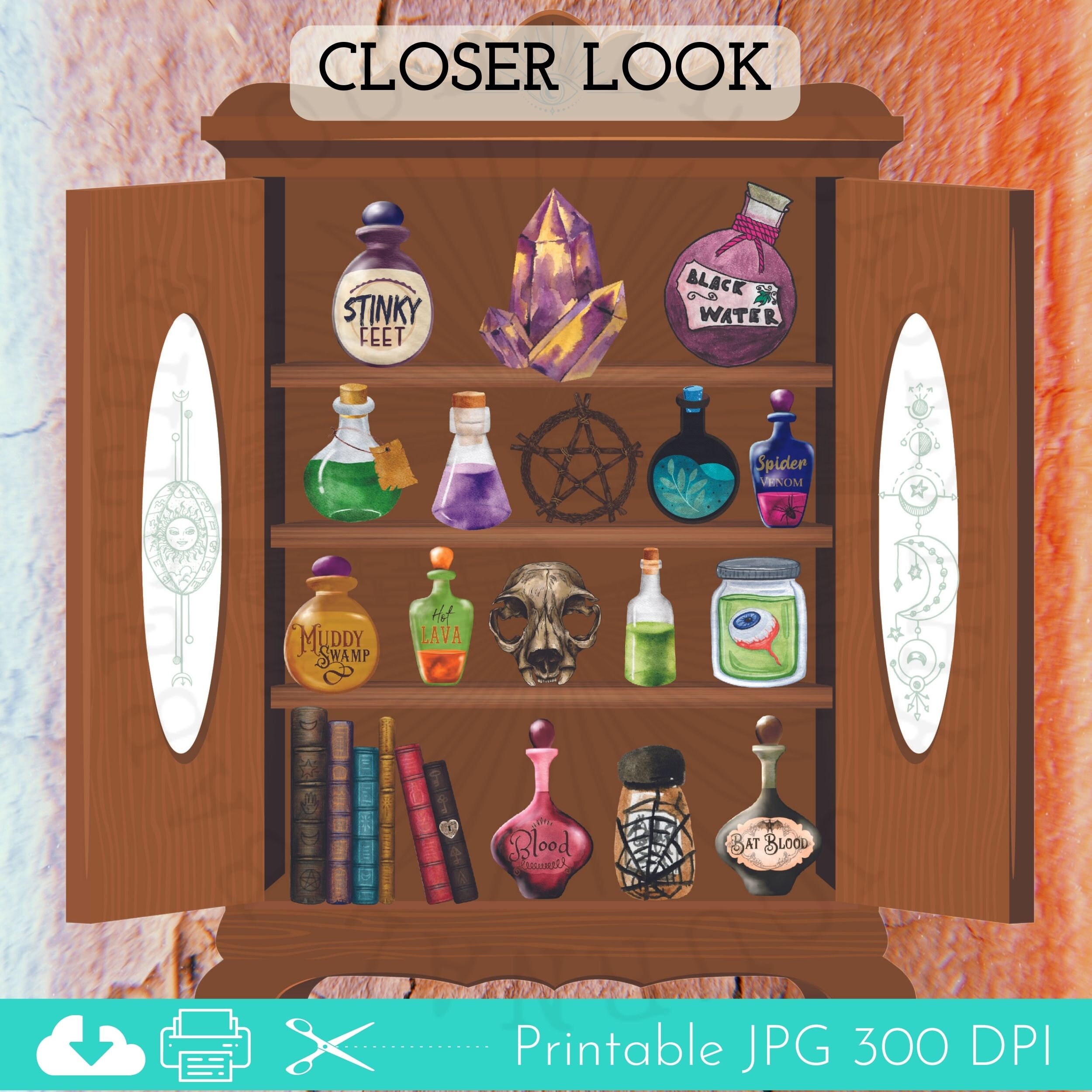 Printable Witch Cabinets Kit, Witchy Junk Journal Embellishments ...