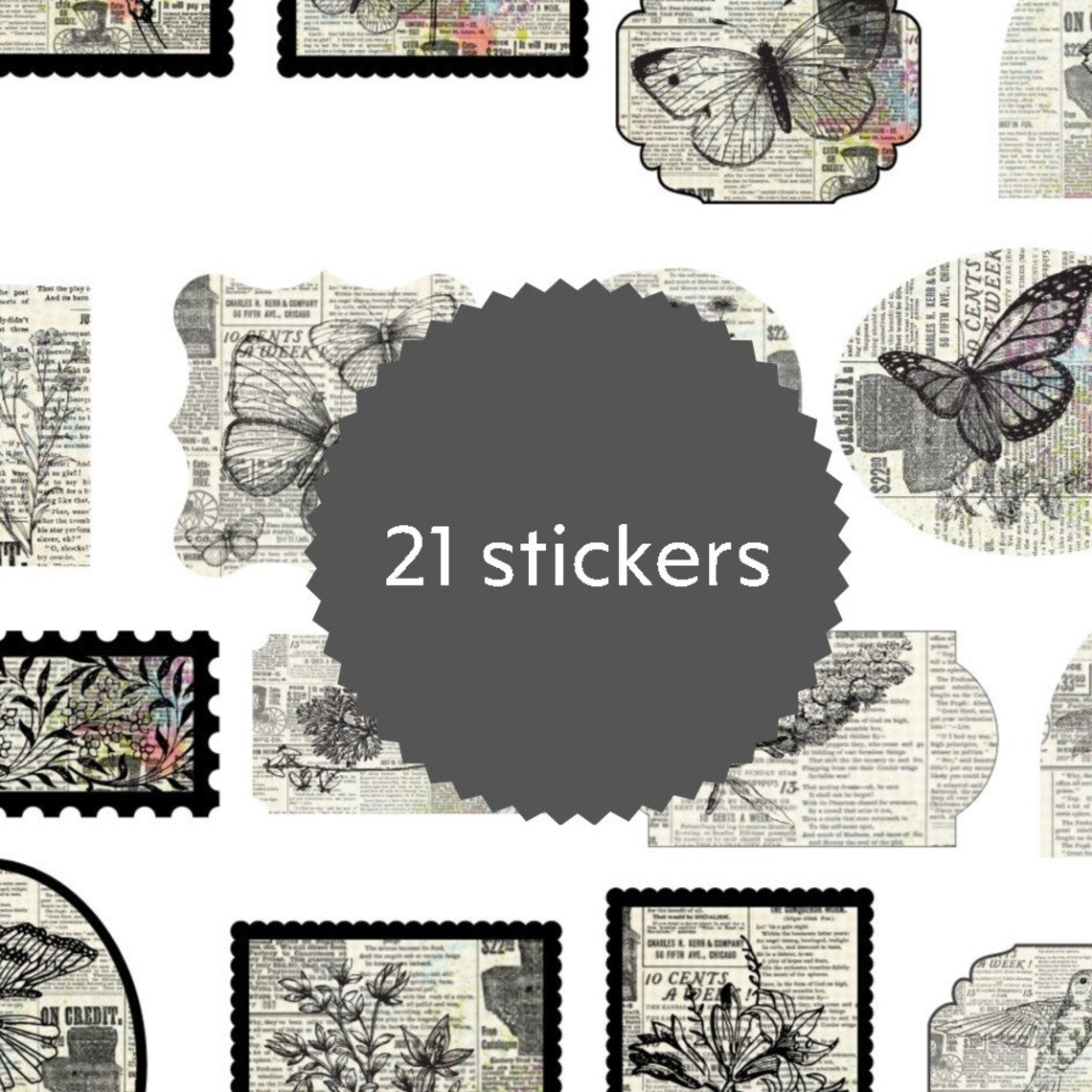 Printable Stickers Stamped Newspaper Ephemera Stickers - Etsy