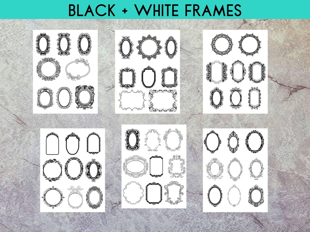 Printable Black and White Frames, Ornate Vintage Frame Clipart, Junk ...