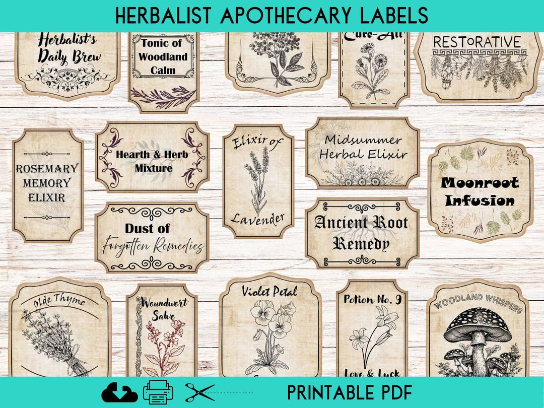 Printable Herbal Apothecary Labels, Vintage Herb Labels for Junk ...