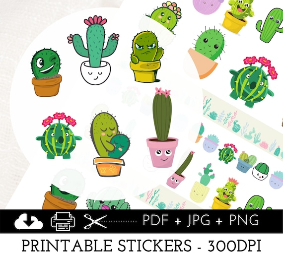 Paper Stickers, Labels & Tags Cactus Printable Stickers Sheet Cute ...