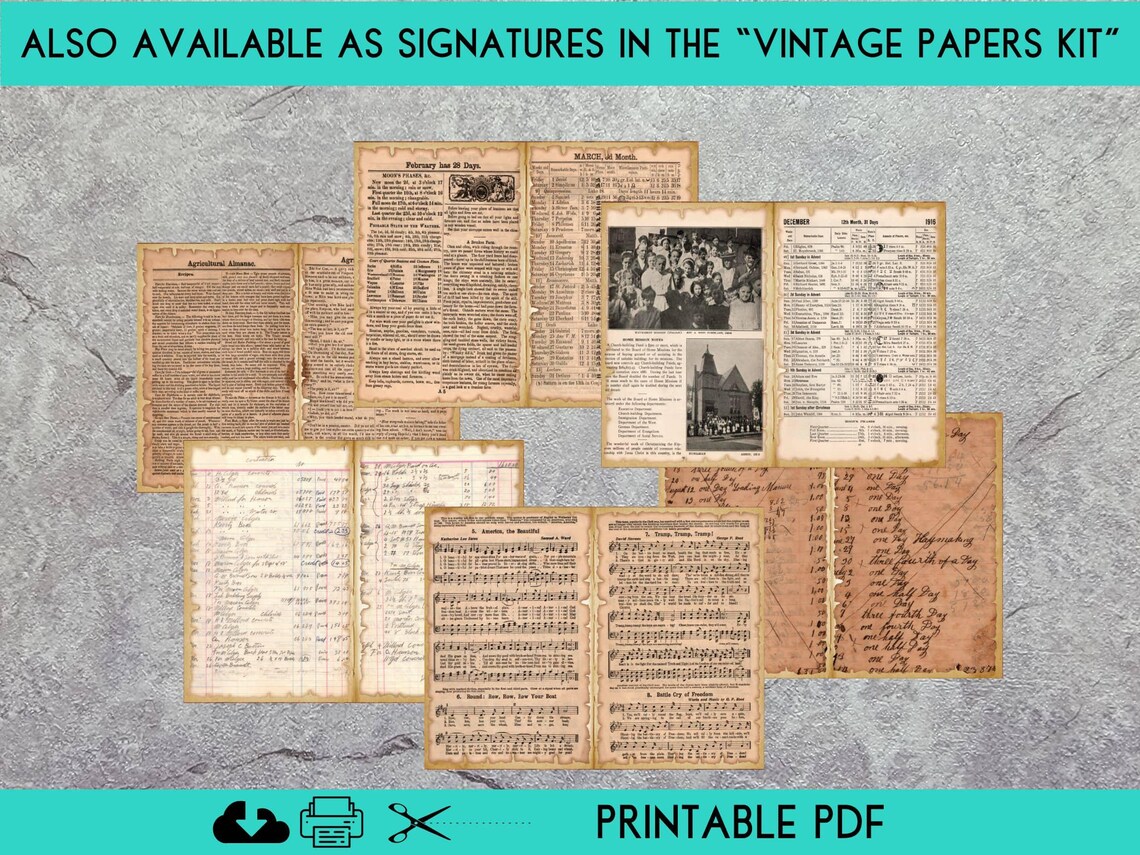 Printable Vintage Ledger Kit, Antique Ephemera Pages, 1800s Digital ...