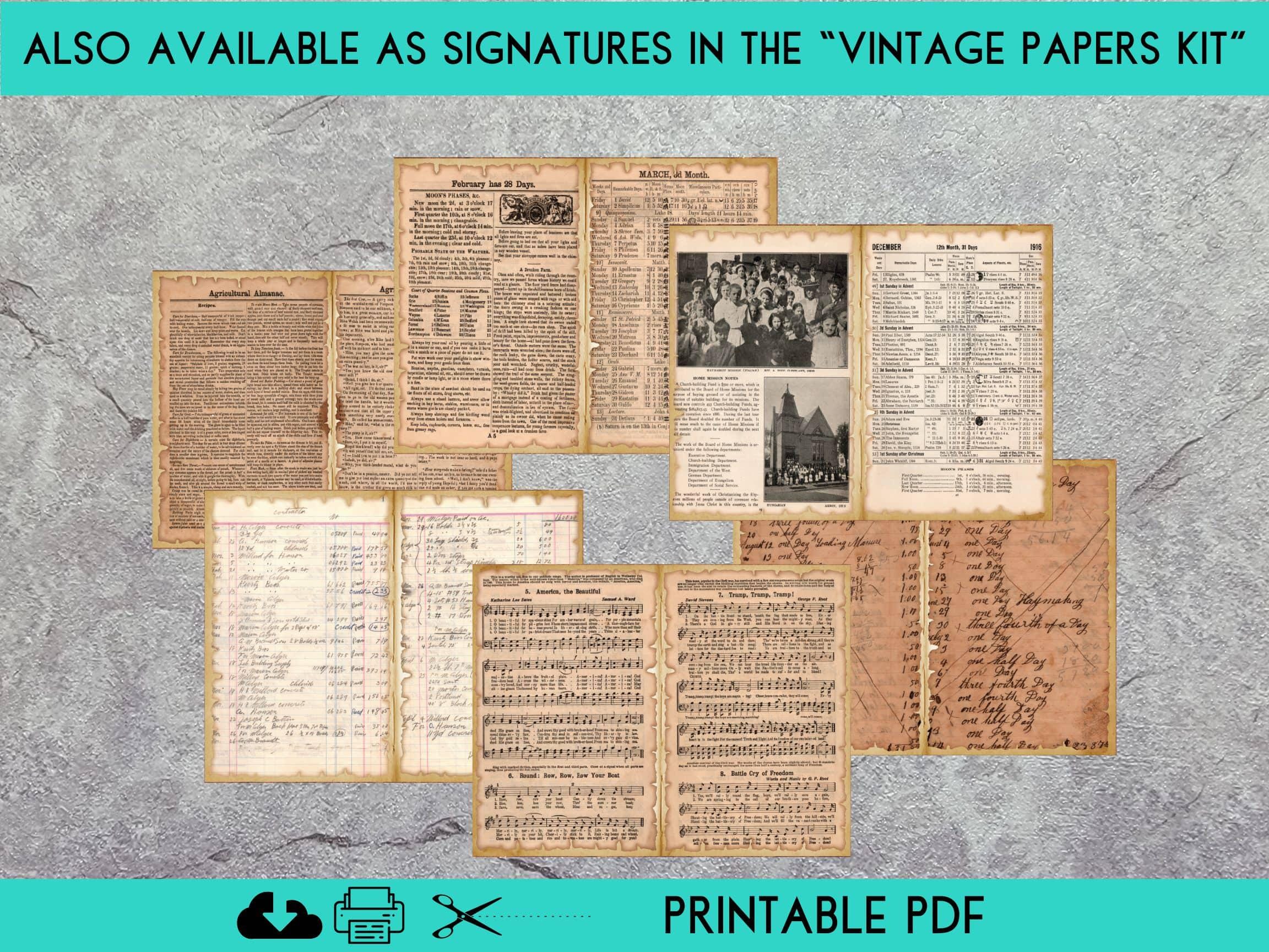 Printable Vintage Ledger Kit, Antique Ephemera Pages, 1800s Digital ...