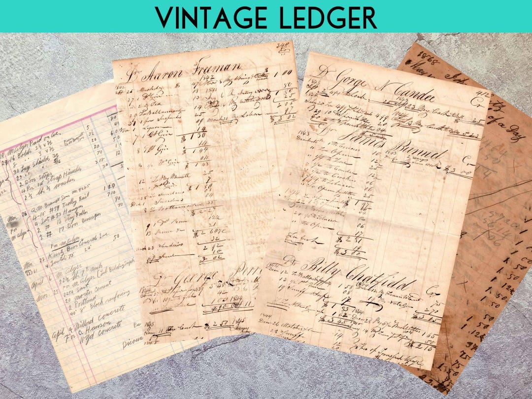Printable Vintage Ledger Kit, Antique Ephemera Pages, 1800s Digital ...