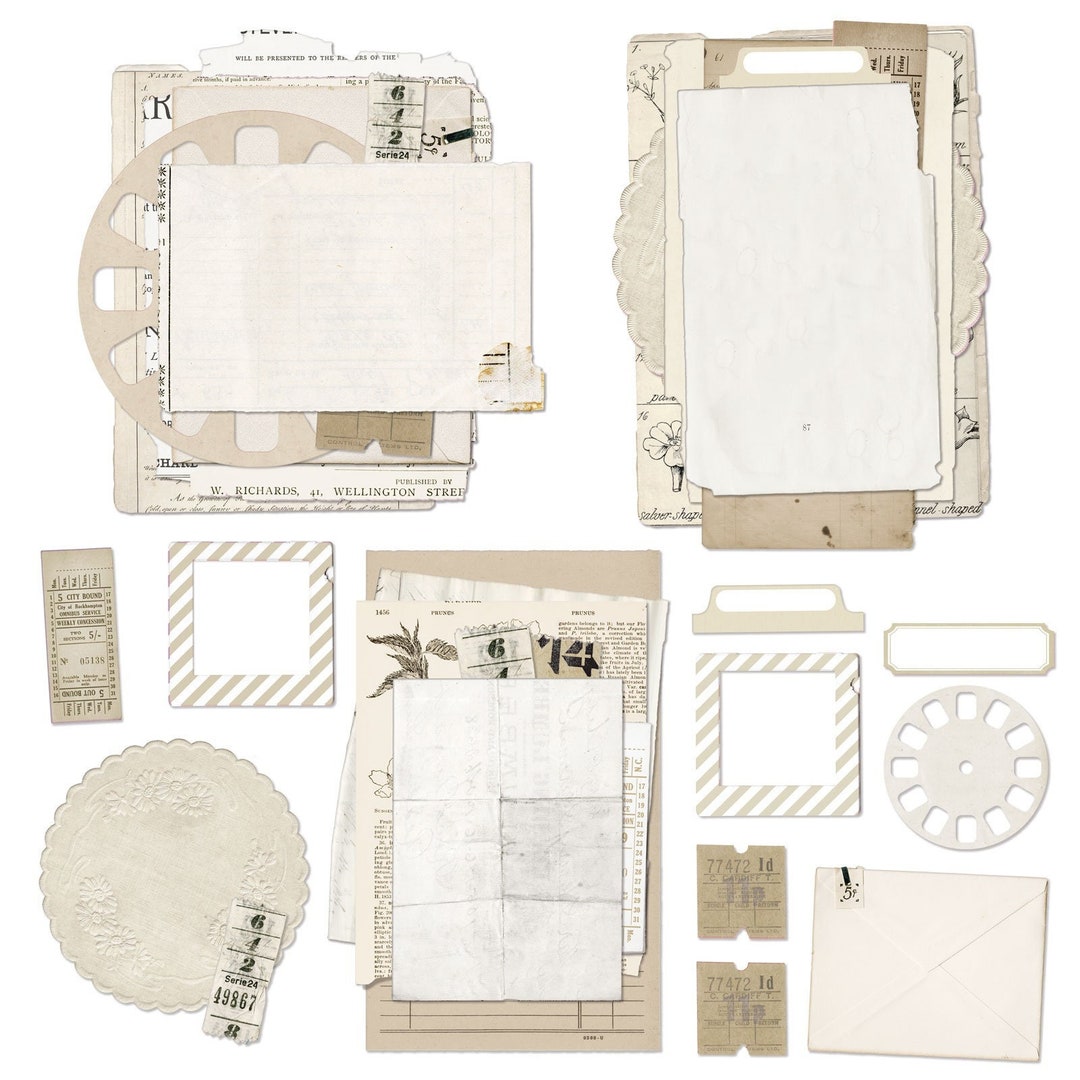 Neutral Beige Die Cut Ephemera Pack, Vintage Artistry Ephemera Stack ...