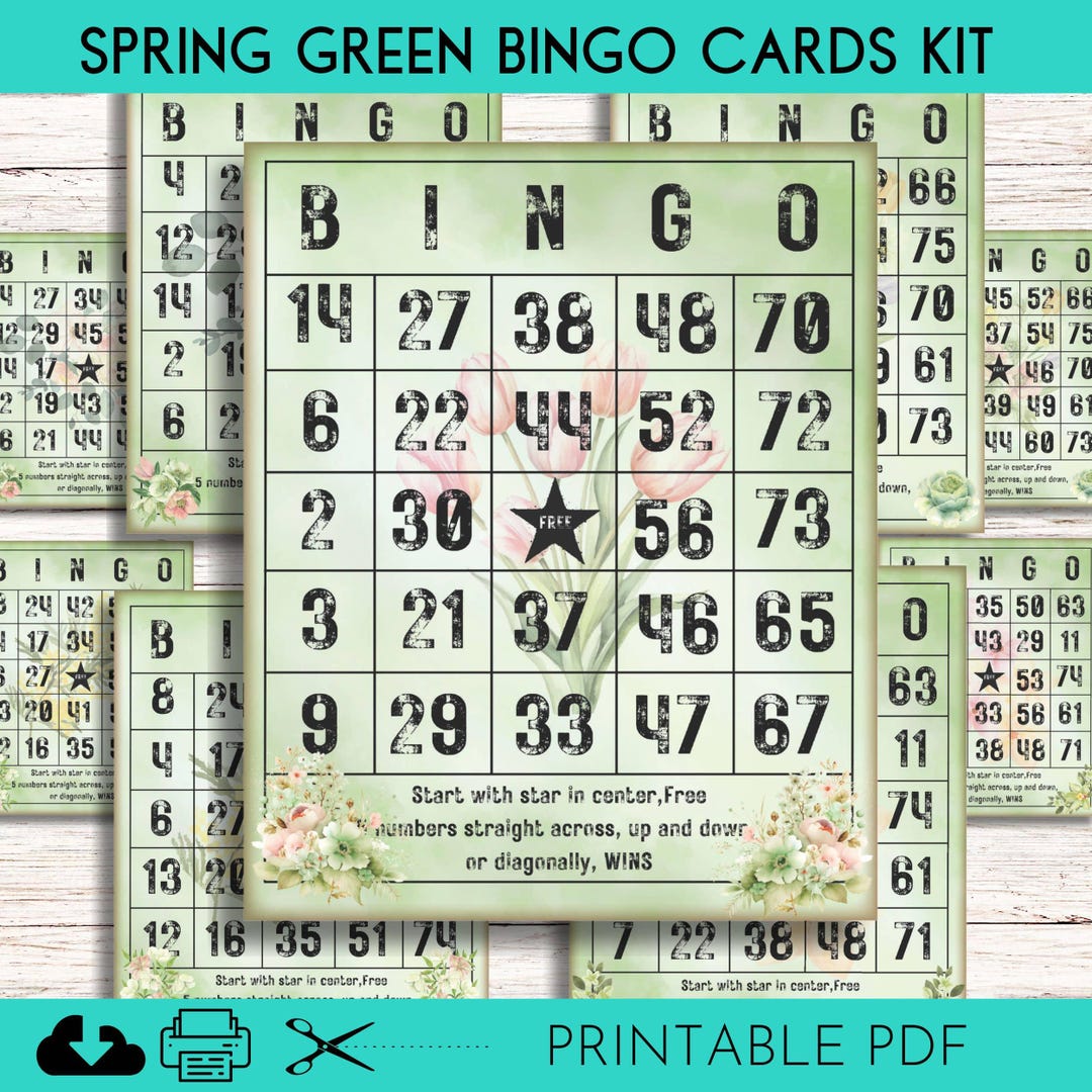 Printable Spring Green Bingo Cards for Junk Journals, Digital Junk ...
