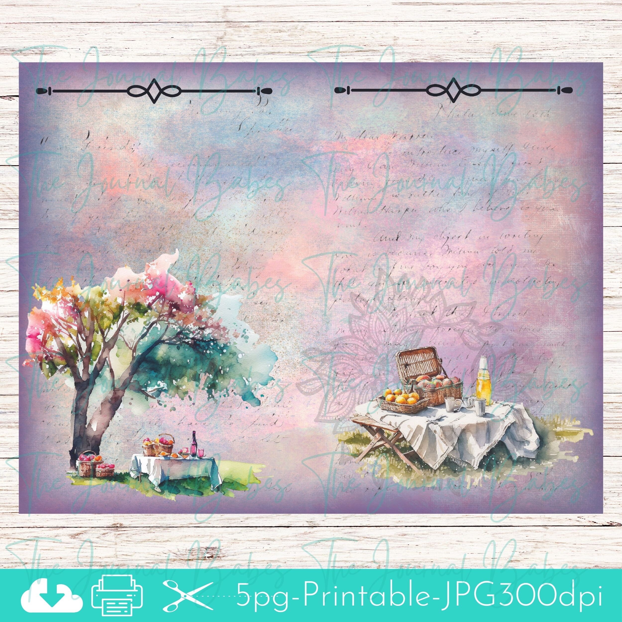 Spring Picnic Junk Journal Kit, Printable Journal Signatures, Spring ...