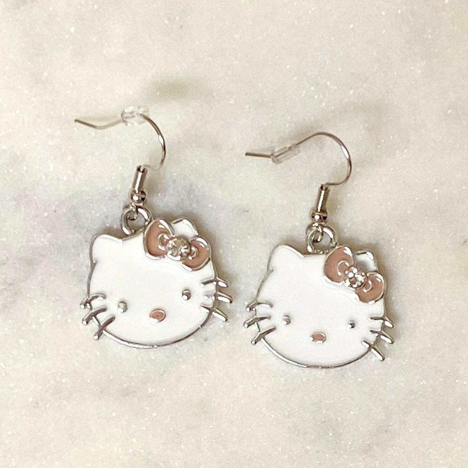 Kitty Earrings With Rhinestone Accent - Etsy