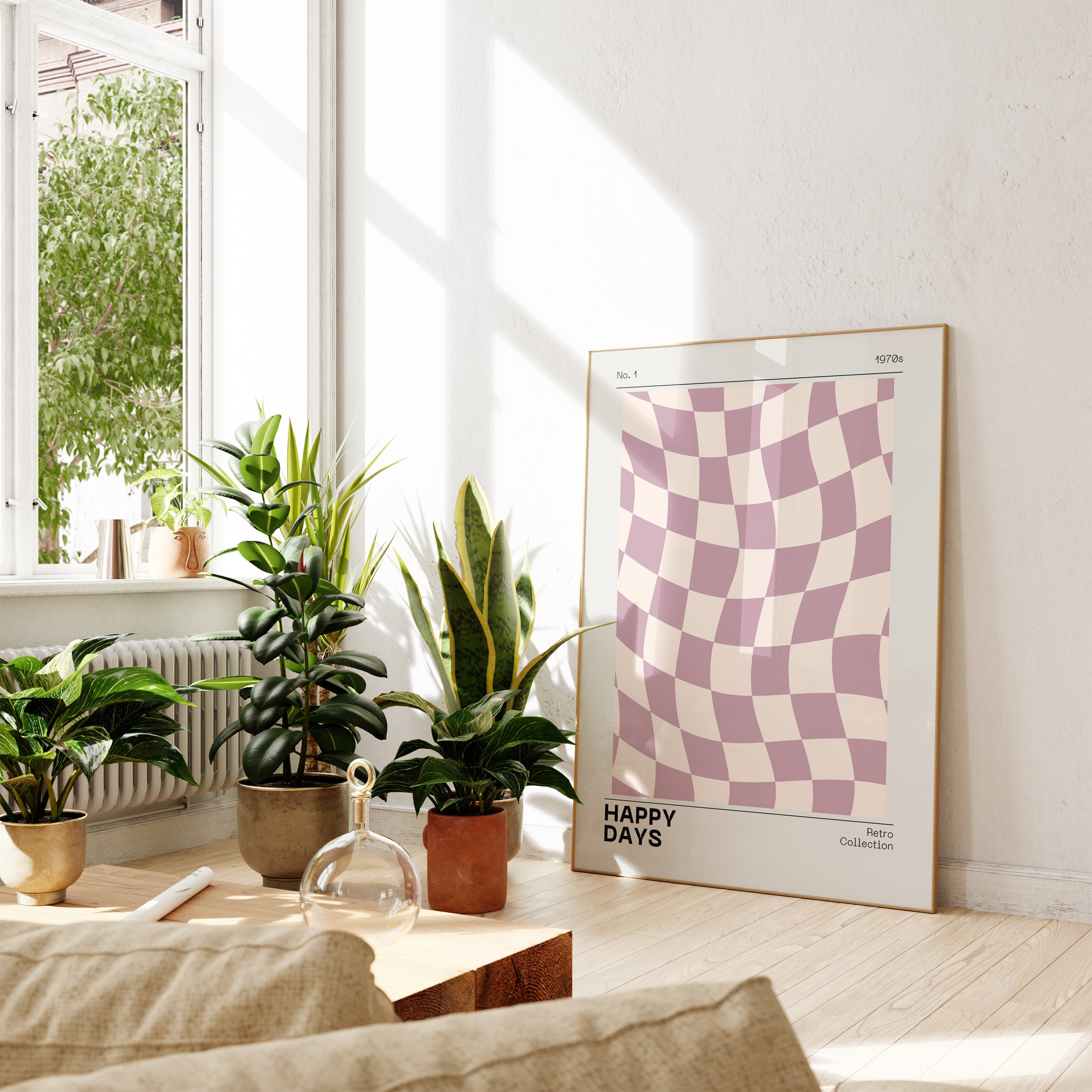 Muted Retro Gallery Set | Pink Checkers, Astronaut Color Wave, Green ...