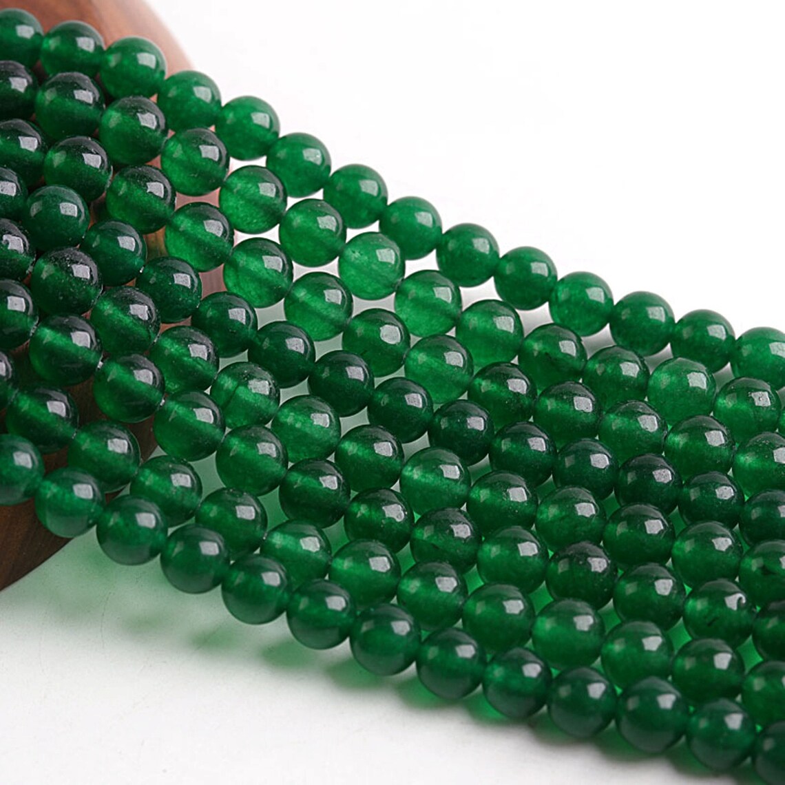 AAA Natural Green Jade Round Beads 15.5" Full Strand Genuine Jade ...