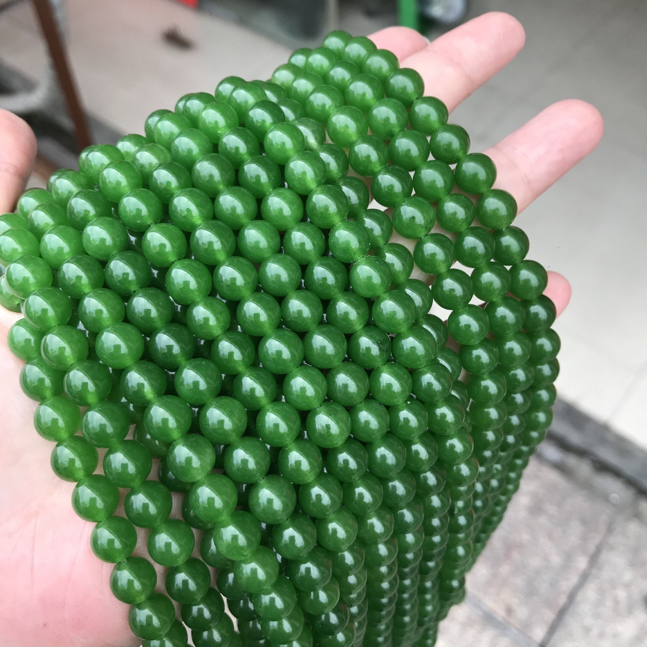 AAA Natural Green Jade Round Beads 15.5" Full Strand Genuine Jade ...