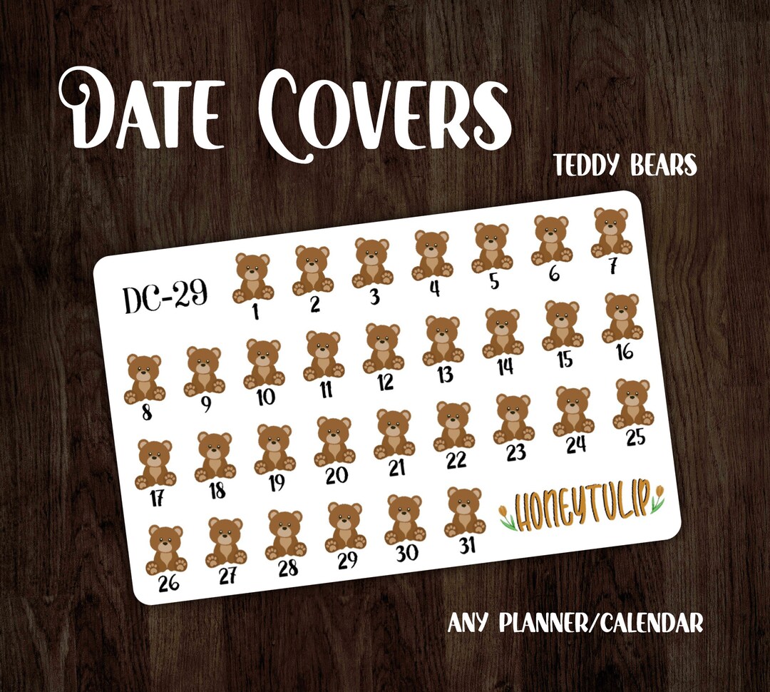 Teddy Bear Date Cover Stickers, Cute Planner Stickers, Calendar Number ...
