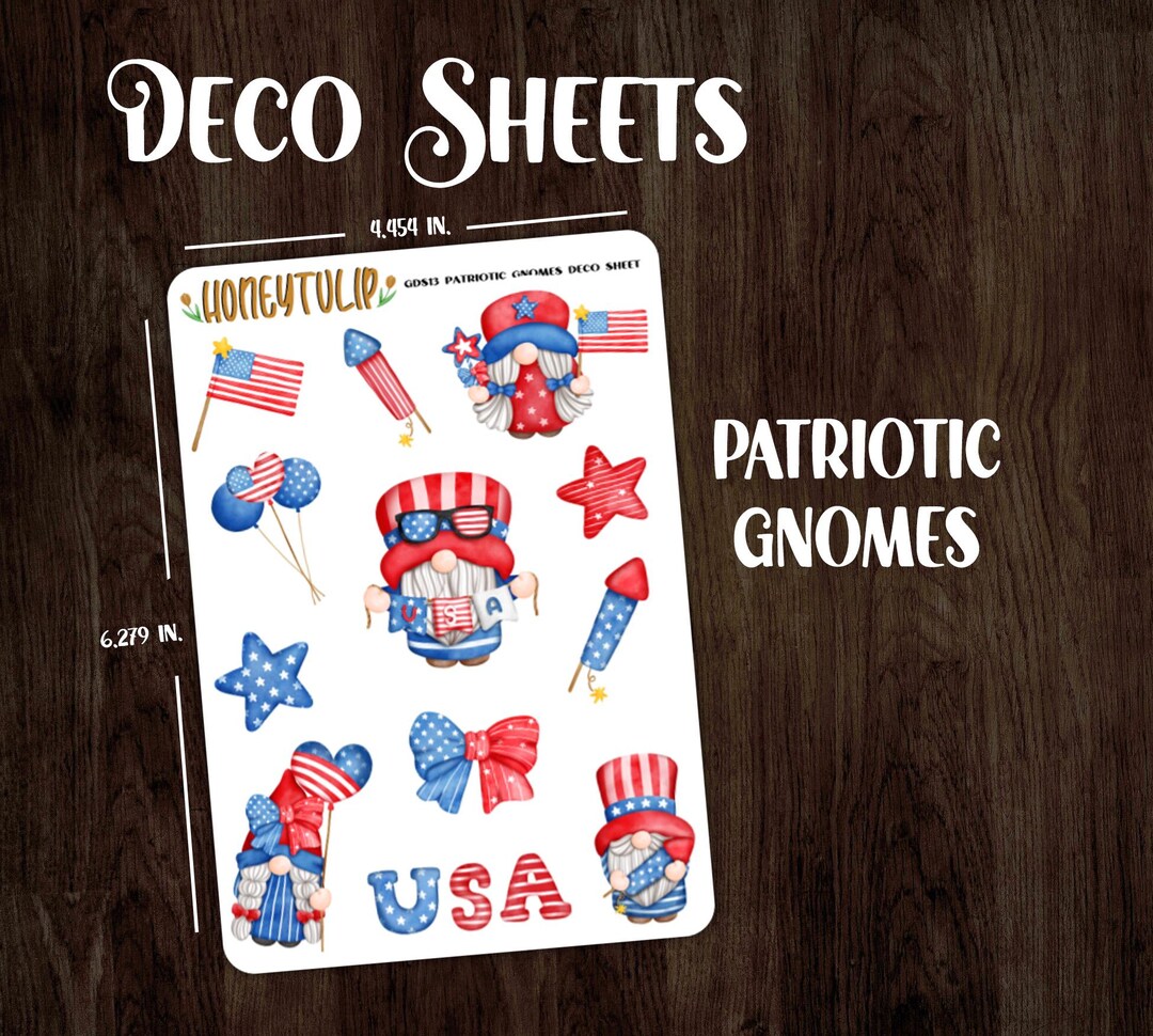 4th of July Gnomes Deco Sticker Sheet, Cute Patriotic Planner Stickers ...