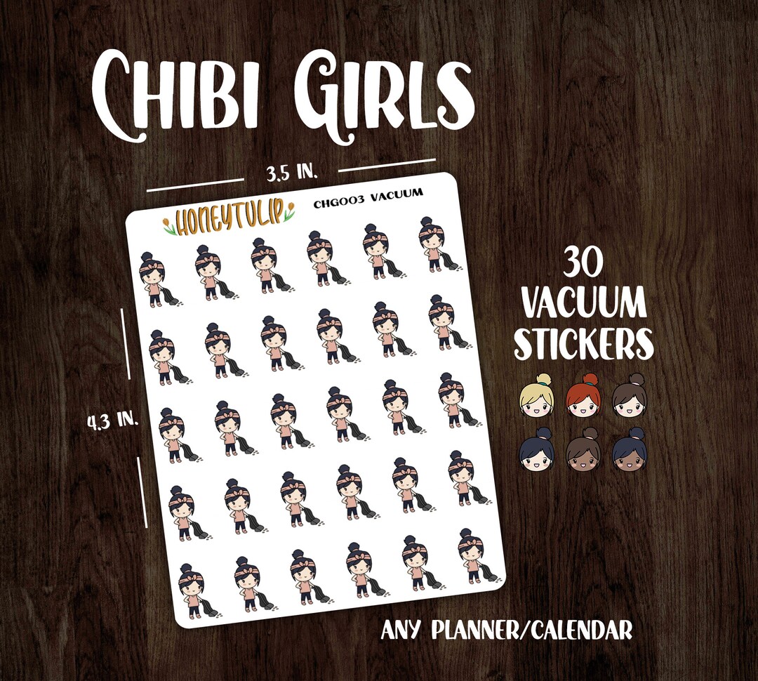 Chibi Girl Vacuum Planner Stickers, Personalized Stickers, Chore ...