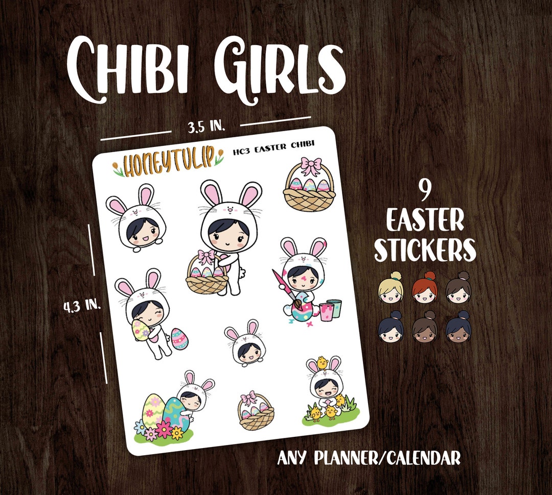 Easter Chibi Girl Planner Stickers, Personalized Stickers, Cute Holiday ...